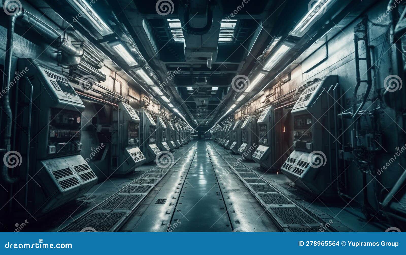 Futuristic Machinery in a Dark Factory, No People Inside Generated by ...