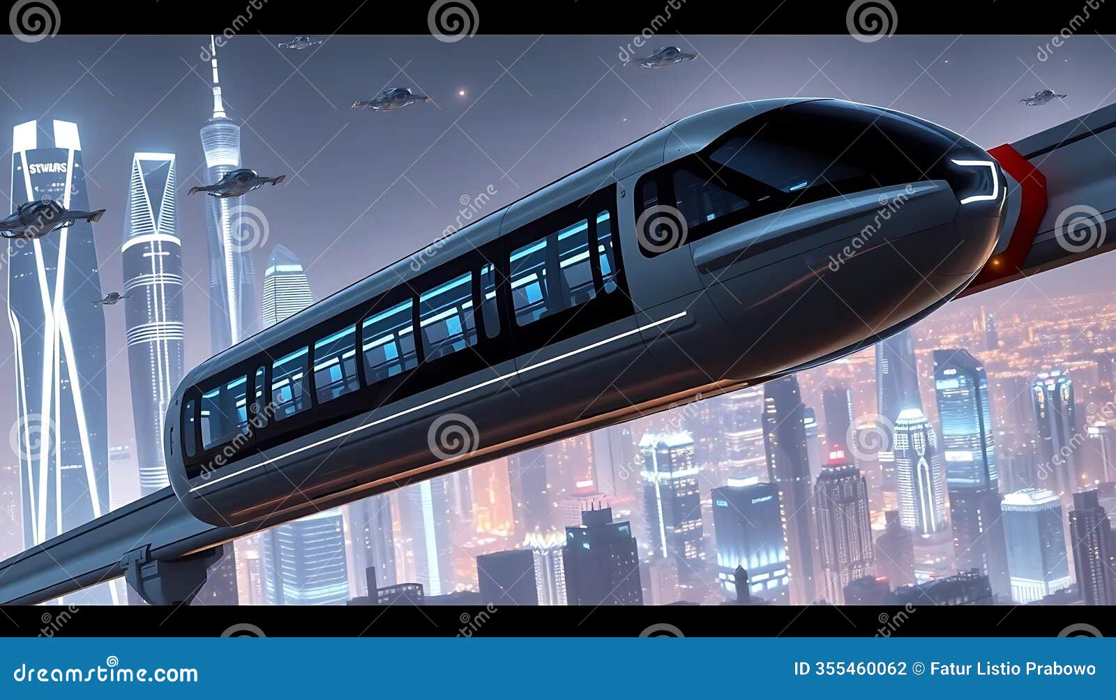 Futuristic Maglev Train Cityscape Elevated Transit System Stock Photo ...