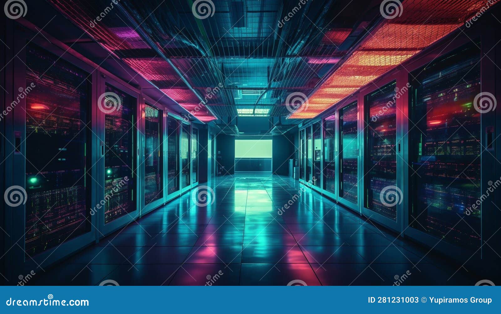 Futuristic Mainframe Illuminates Dark Domestic Room with Glowing Blue ...