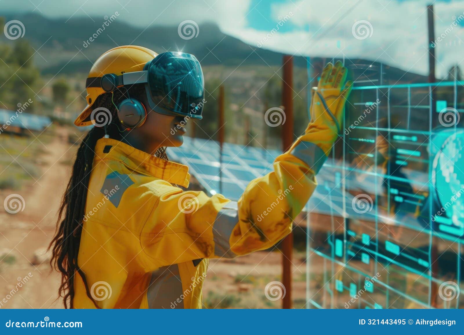 A Futuristic Engineer Inspects Solar Panels Stock Illustration ...