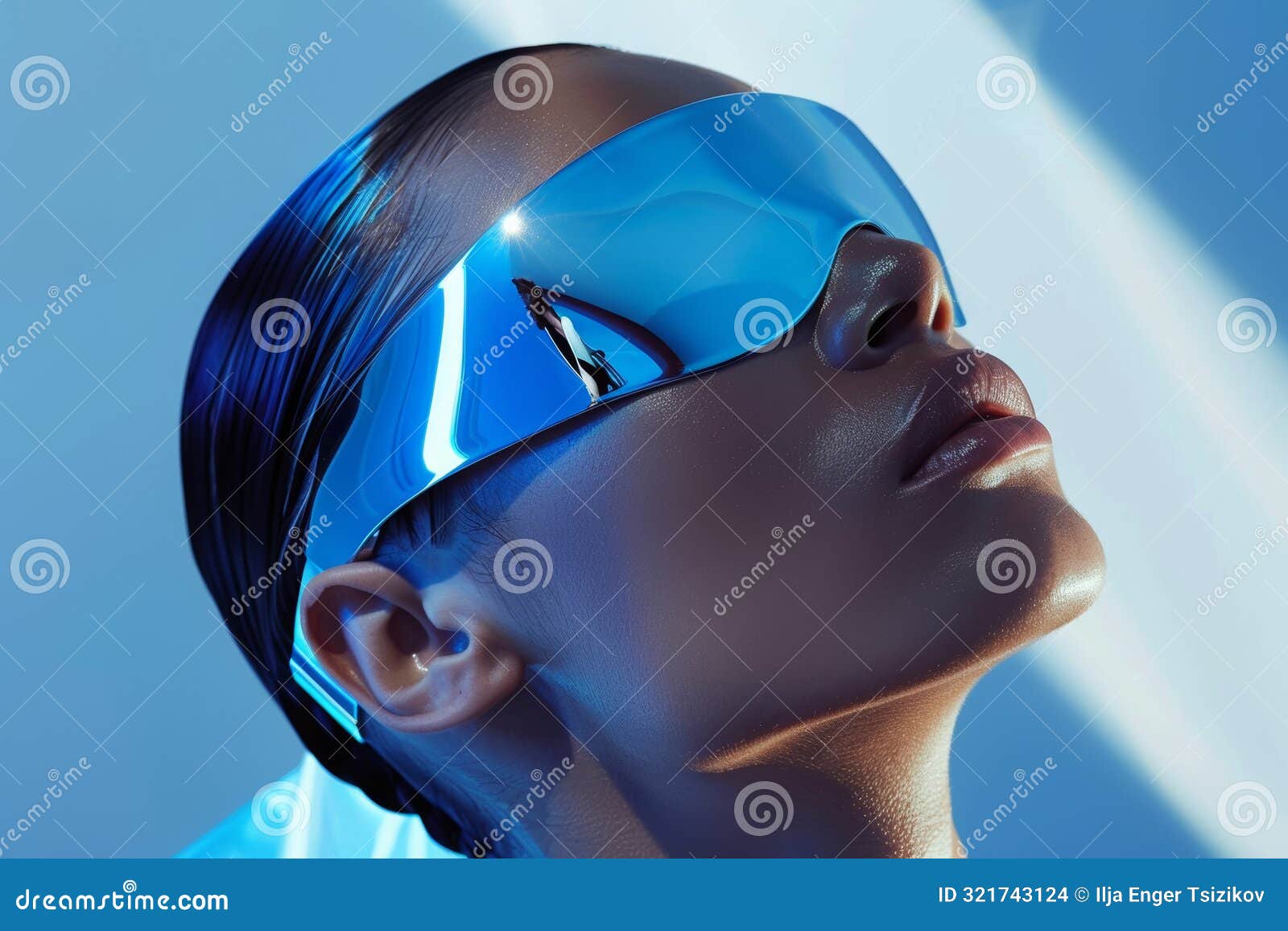 Futuristic Male Model with Metallic Mask on Digital Screen Tech ...