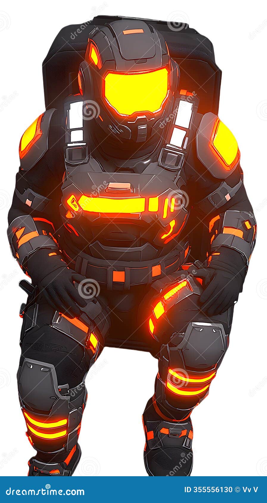 Futuristic Male Soldier in Glowing Armor Stock Illustration ...