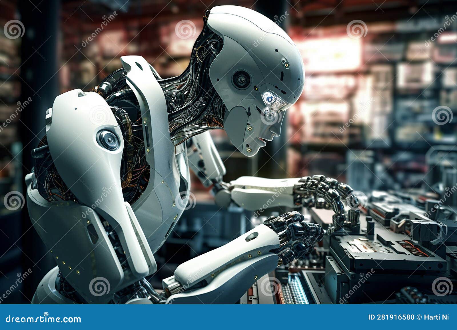 Futuristic Man AI Robot Equipped Advanced Technology Help Human Work in ...