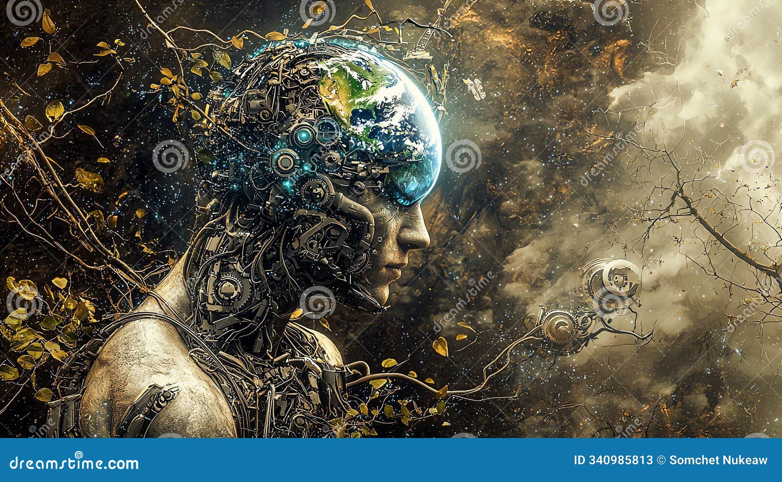 A Futuristic Man with Biomechanical Elements Stock Illustration ...