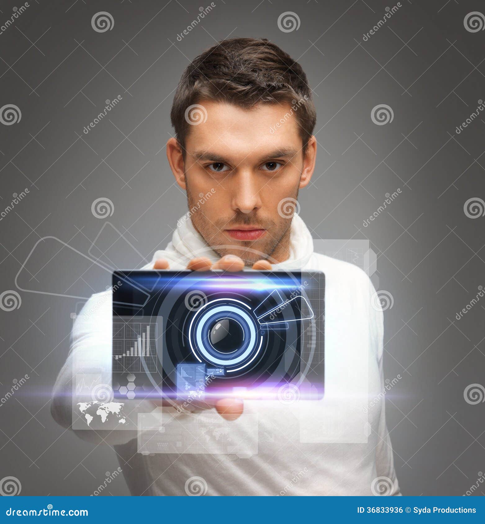 Futuristic man with gadget stock photo. Image of broadcasting - 36833936