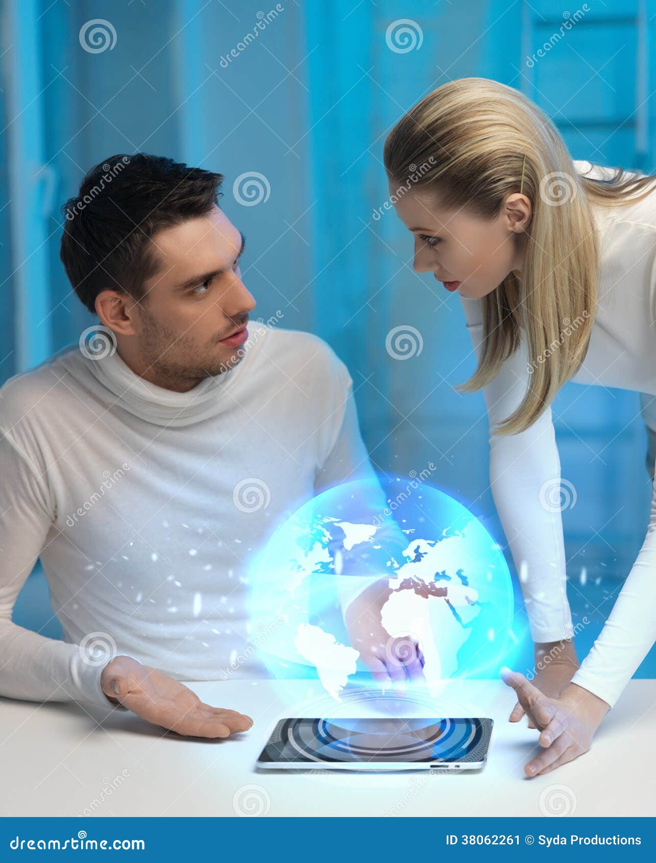 Futuristic Man and Woman with Globe Hologram Stock Image - Image of ... Futuristic Man and Woman with Globe Hologram Stock Image - Image of ...