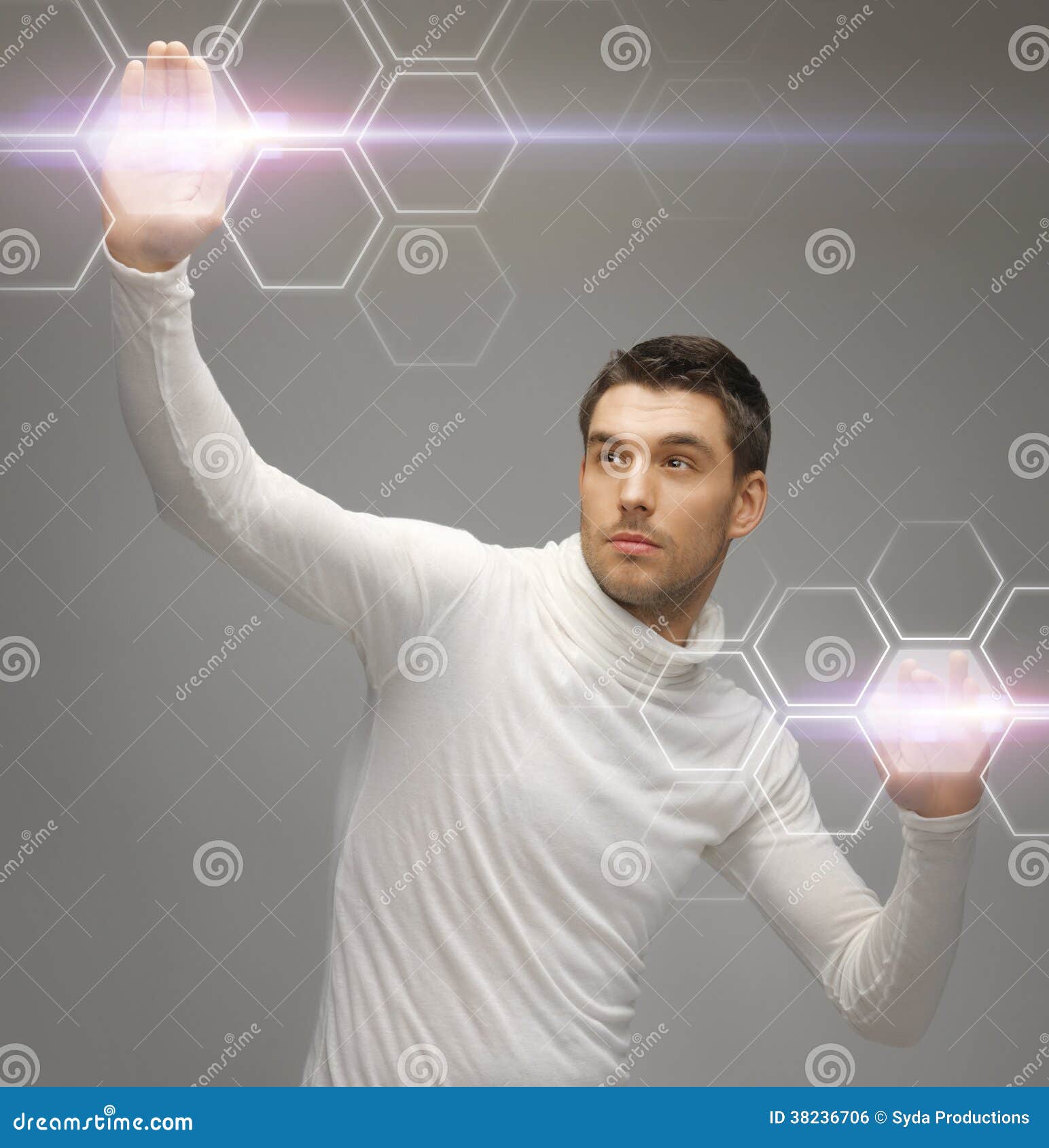 Futuristic Man Working with Virtual Screens Stock Photo - Image of ...