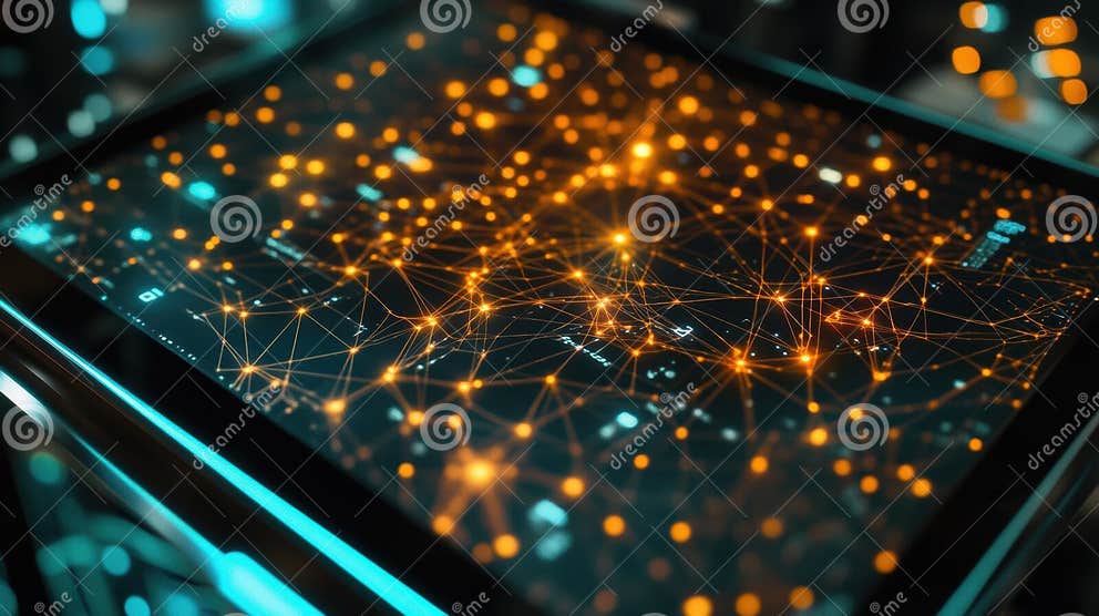 Futuristic Manufacturing Control Panel Showing Network Connections and ...