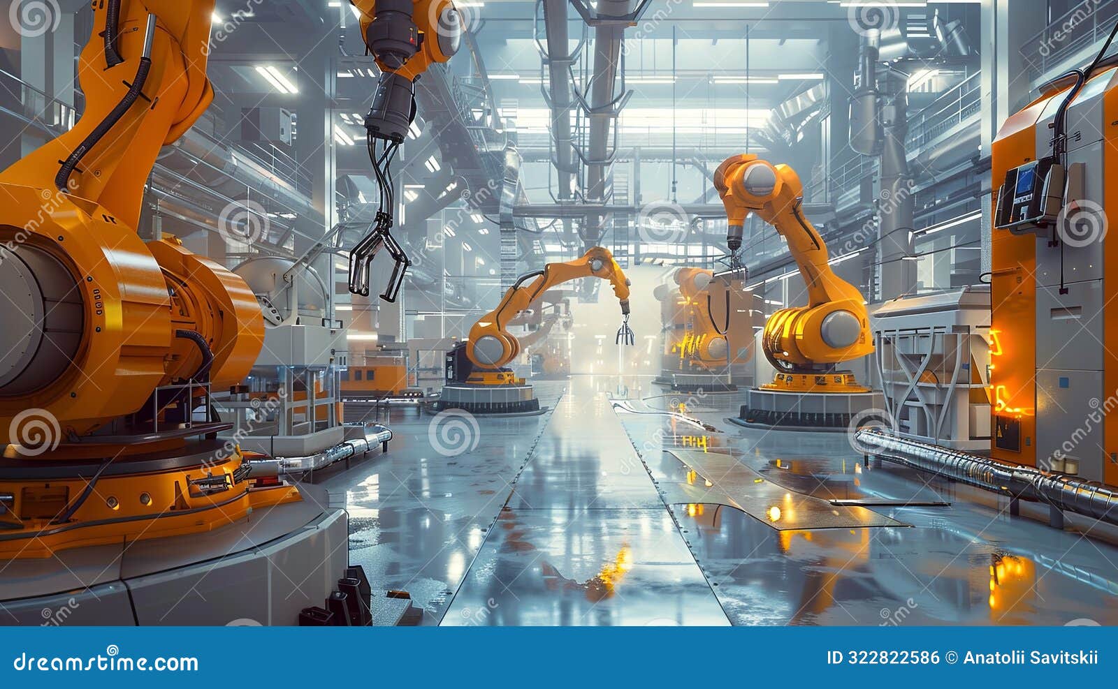 A Futuristic Manufacturing Facility Showcasing Advanced Robotic Arms ...