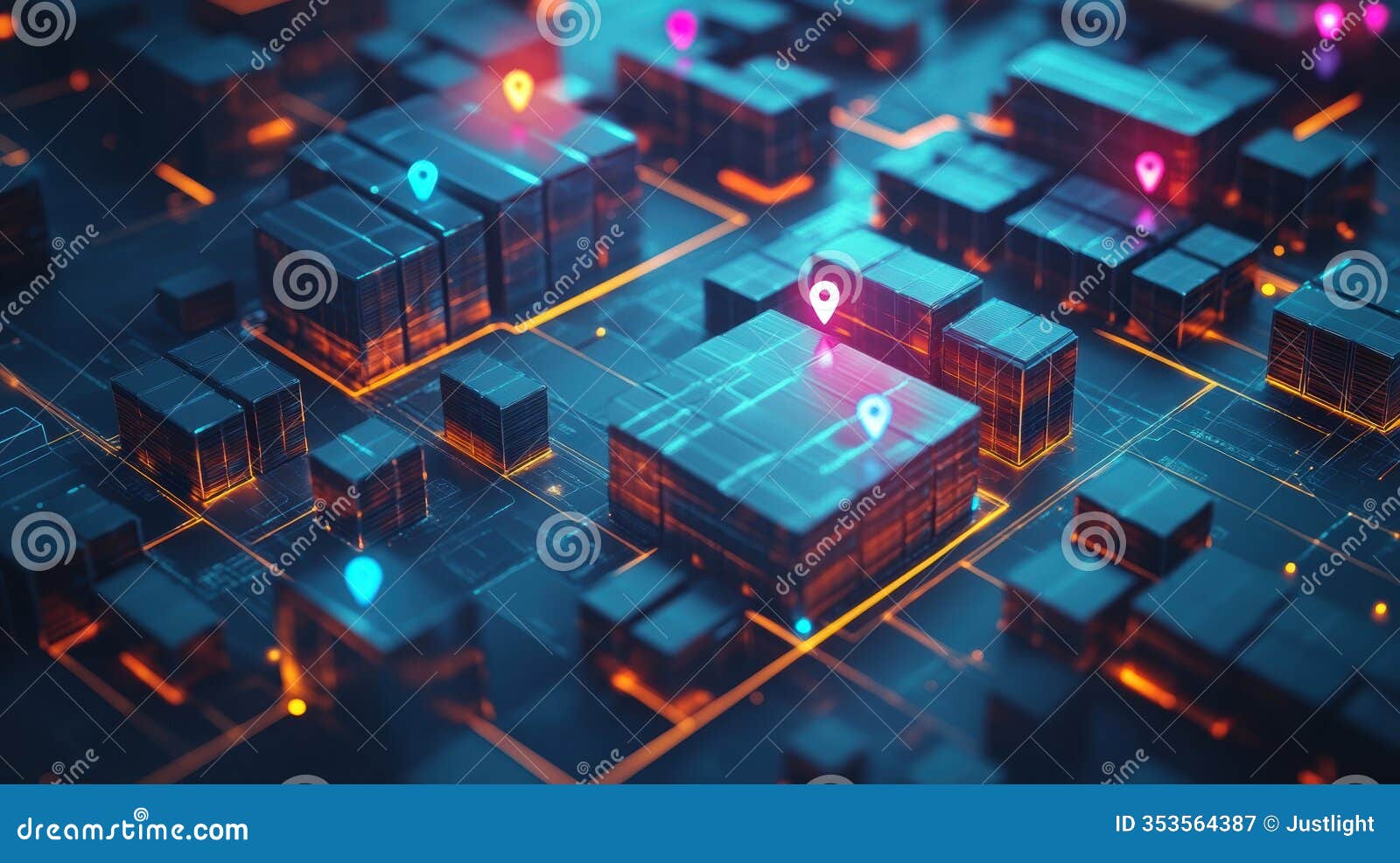 Futuristic Manufacturing Process Showing Location Tracking and ...