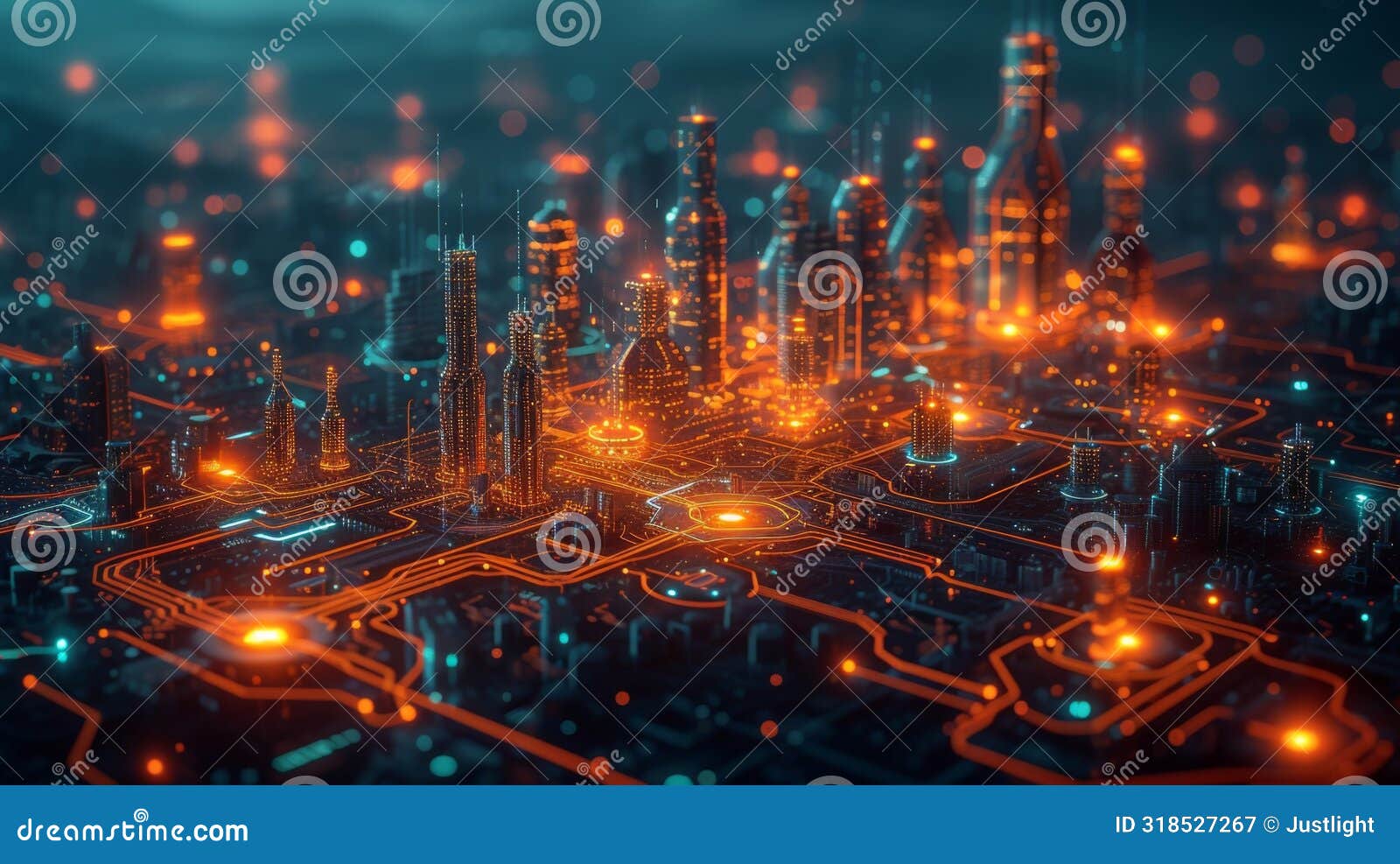 A Futuristic Map with Various Regions Representing Different Industries ...