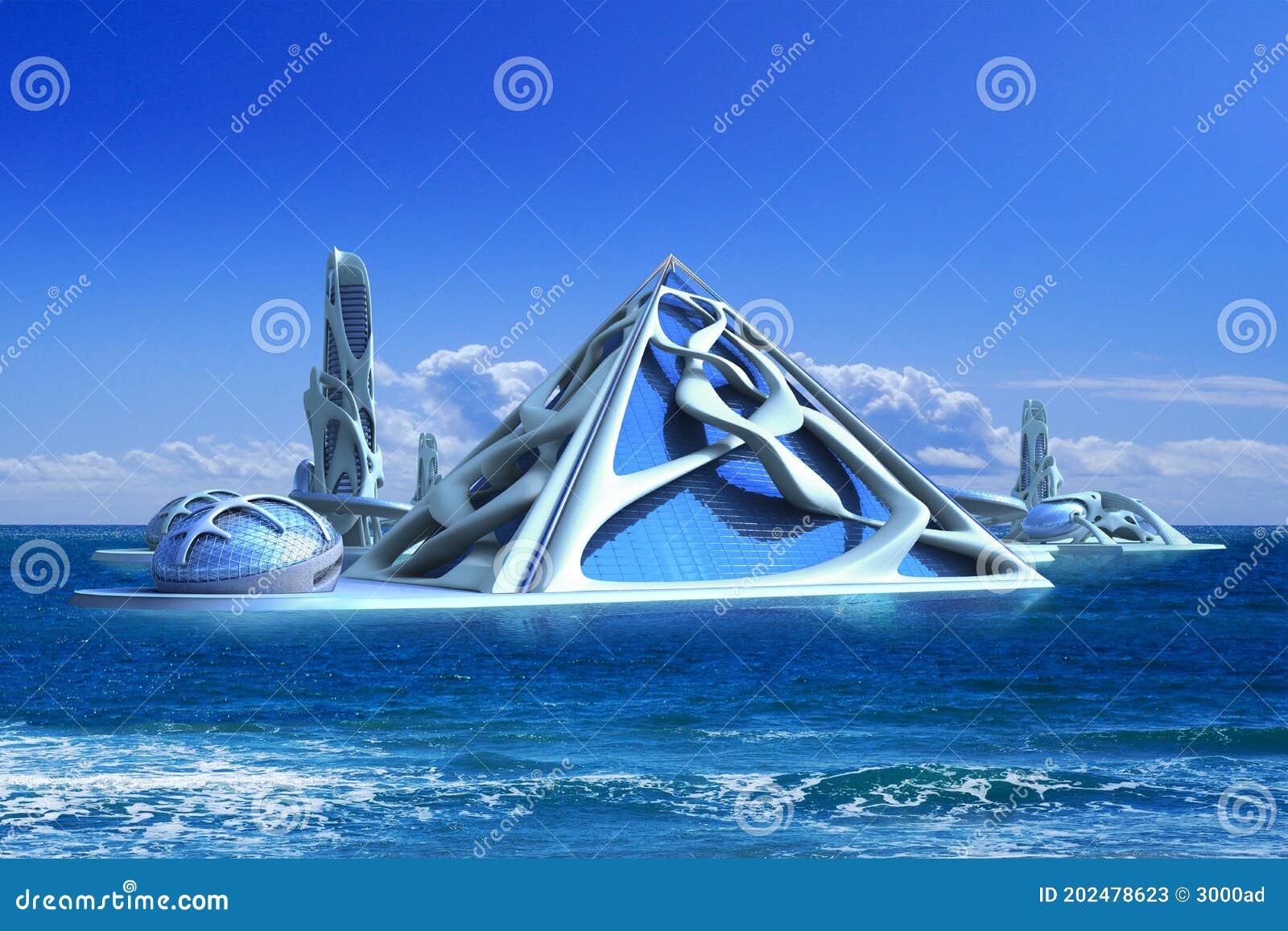 Futuristic Marine Architecture Stock Illustration - Illustration of ...