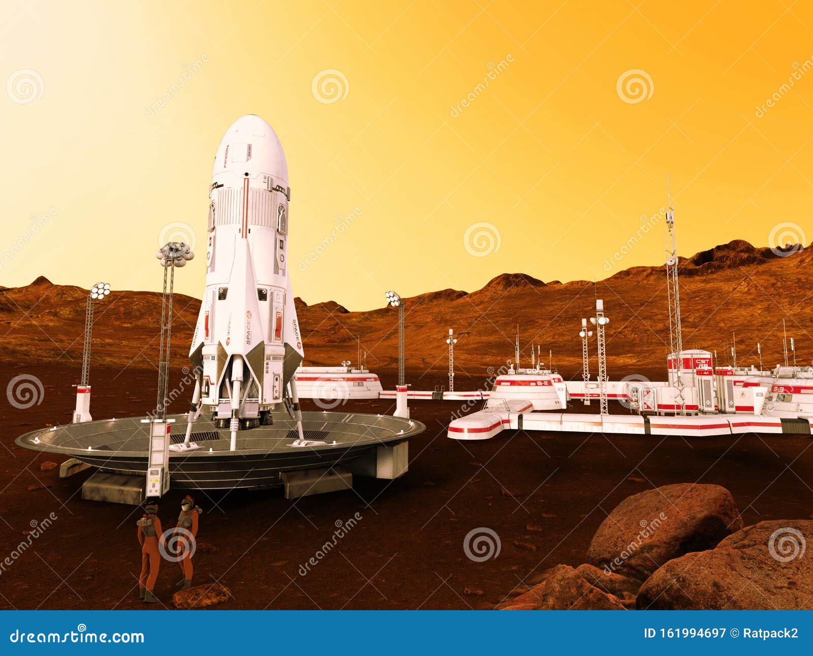 Futuristic Mars Base Camp With Rocket Launch Platform Stock Image ...