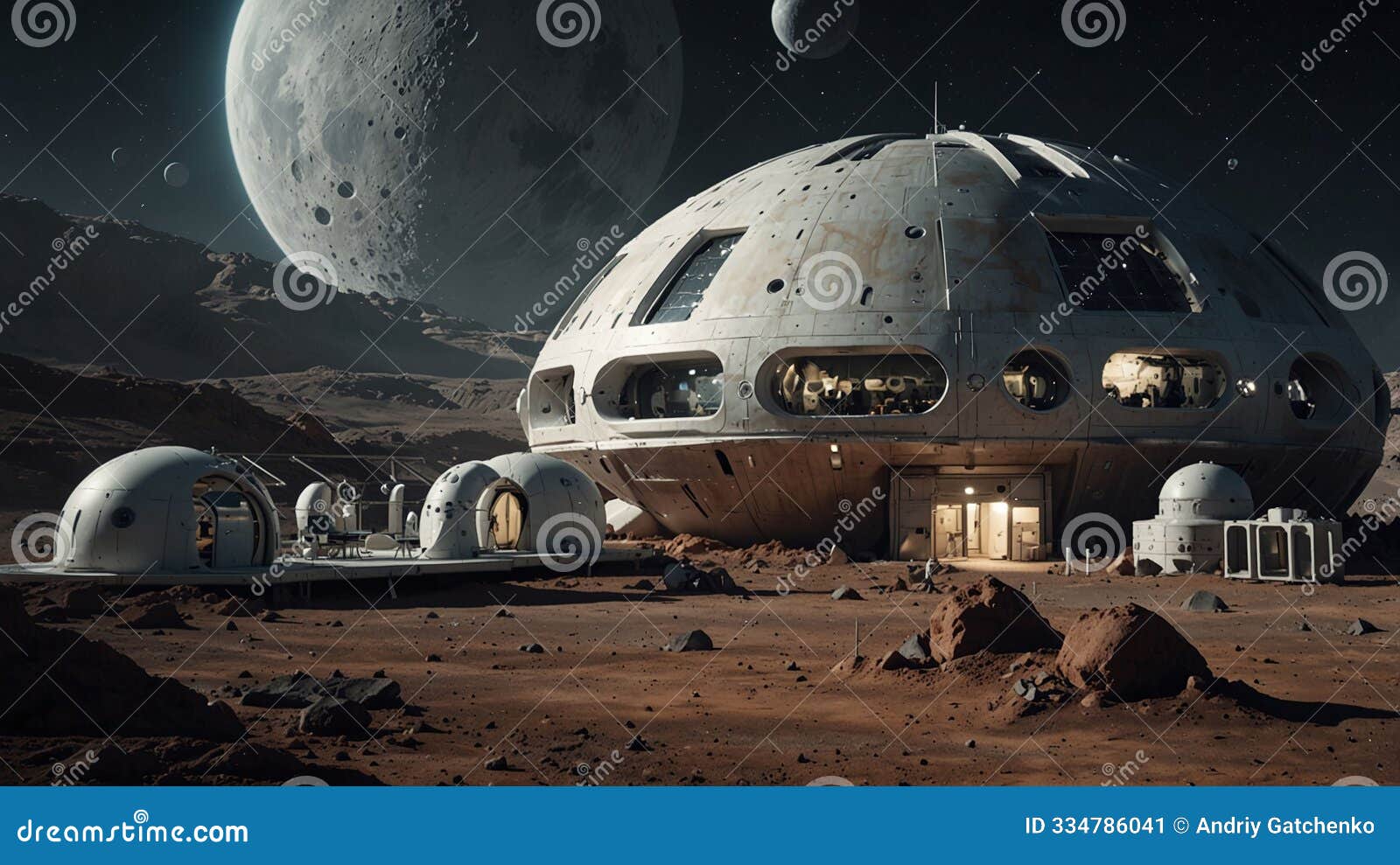 Futuristic Mars Colony with Dome Structures and Multiple Moons in the ...