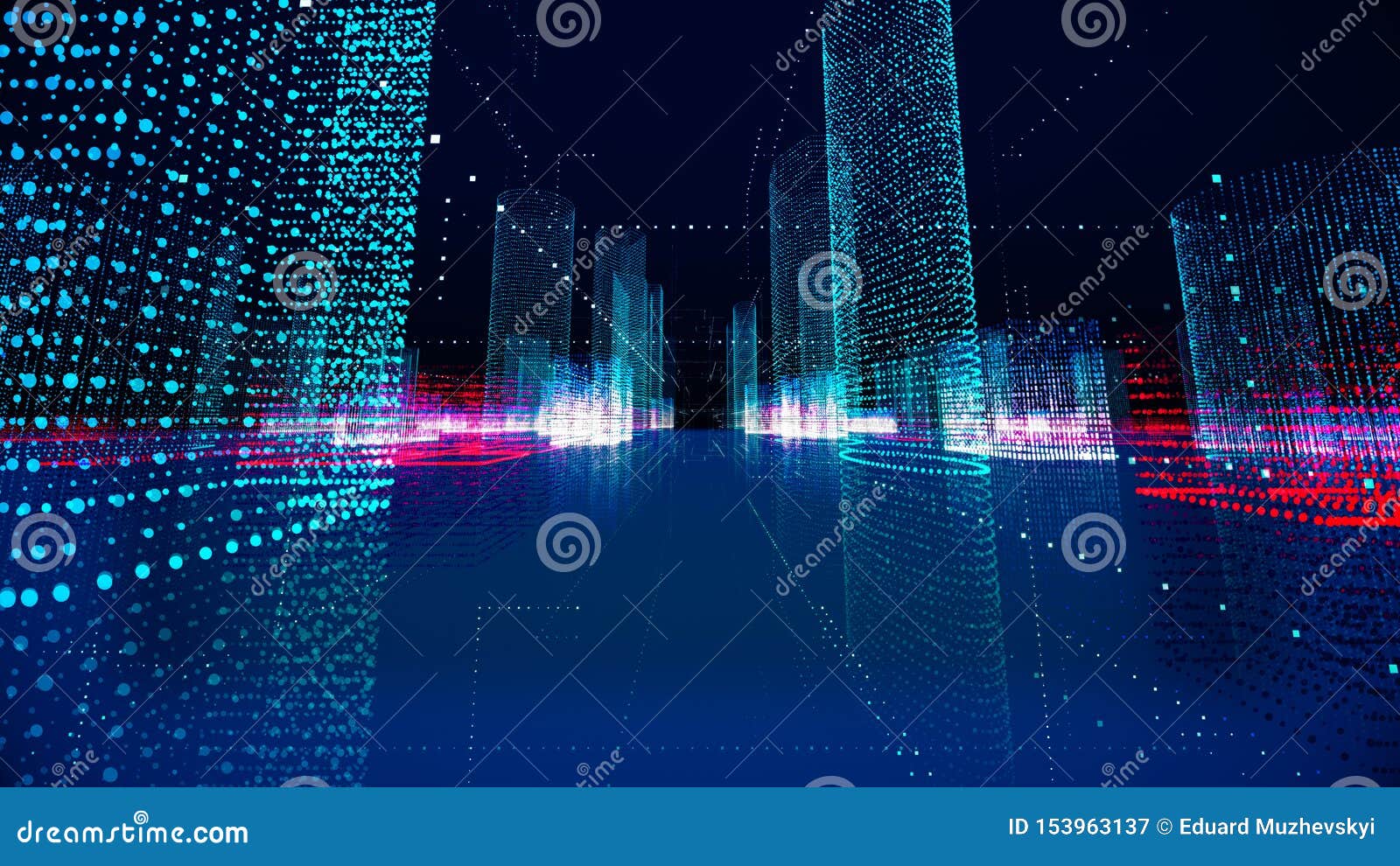 Futuristic Matrix Hologram City. Digital Blueprint of Buildings with ...