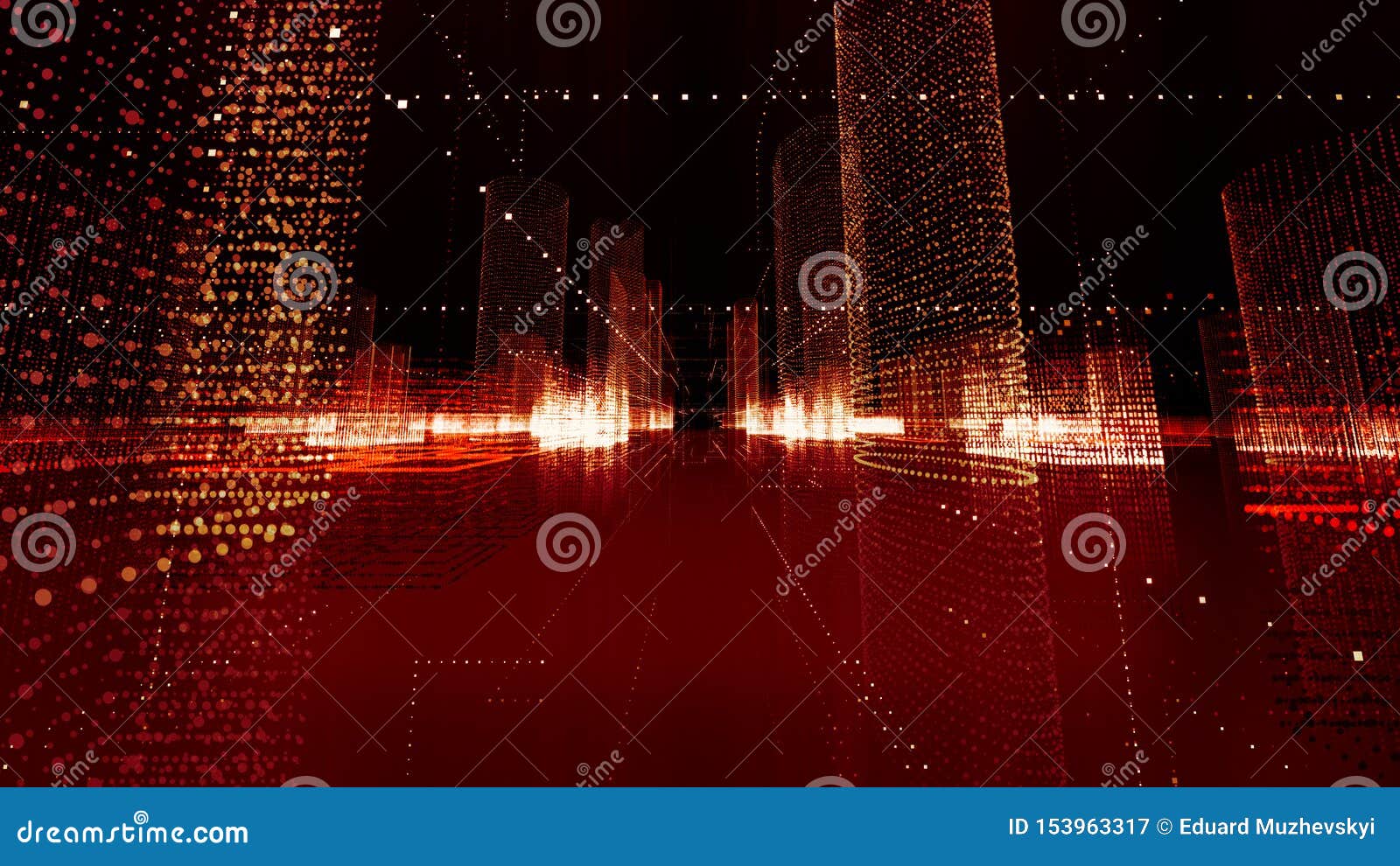 Futuristic Matrix Hologram City. Digital Blueprint of Buildings with ...
