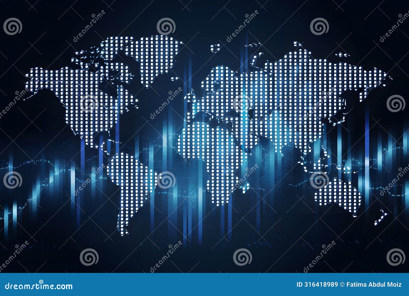 Futuristic Matrix World Map with Vertical Bars on Dark Background ...
