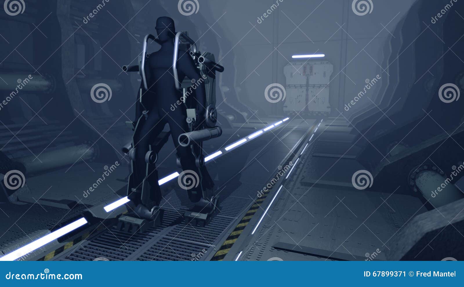 Futuristic Mech Walking through a Sci-fi Hangar Stock Image - Image of ...