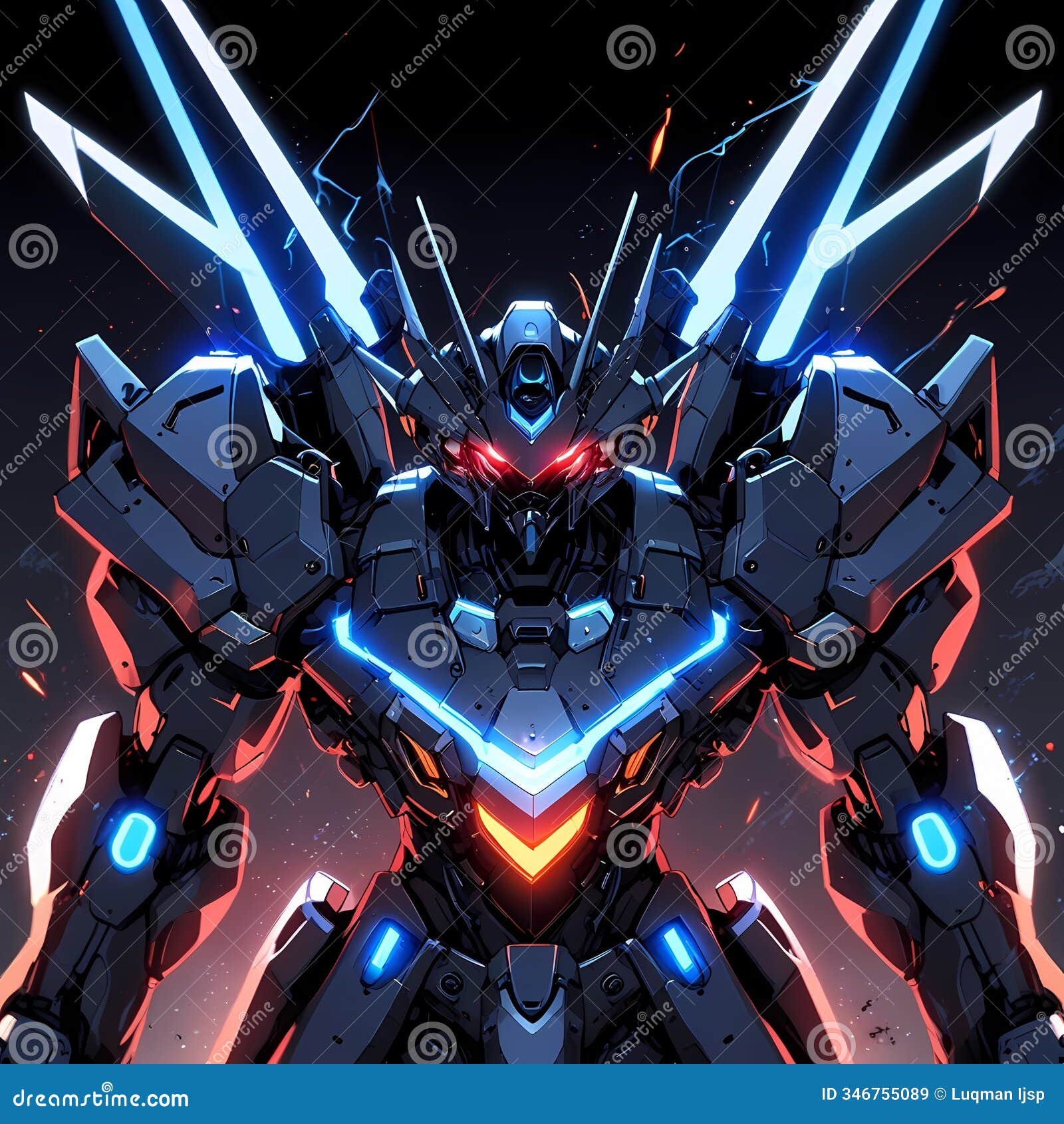 Mecha Robot Standing On A Meadow. Scifi Illustraiton In High Resolution ...