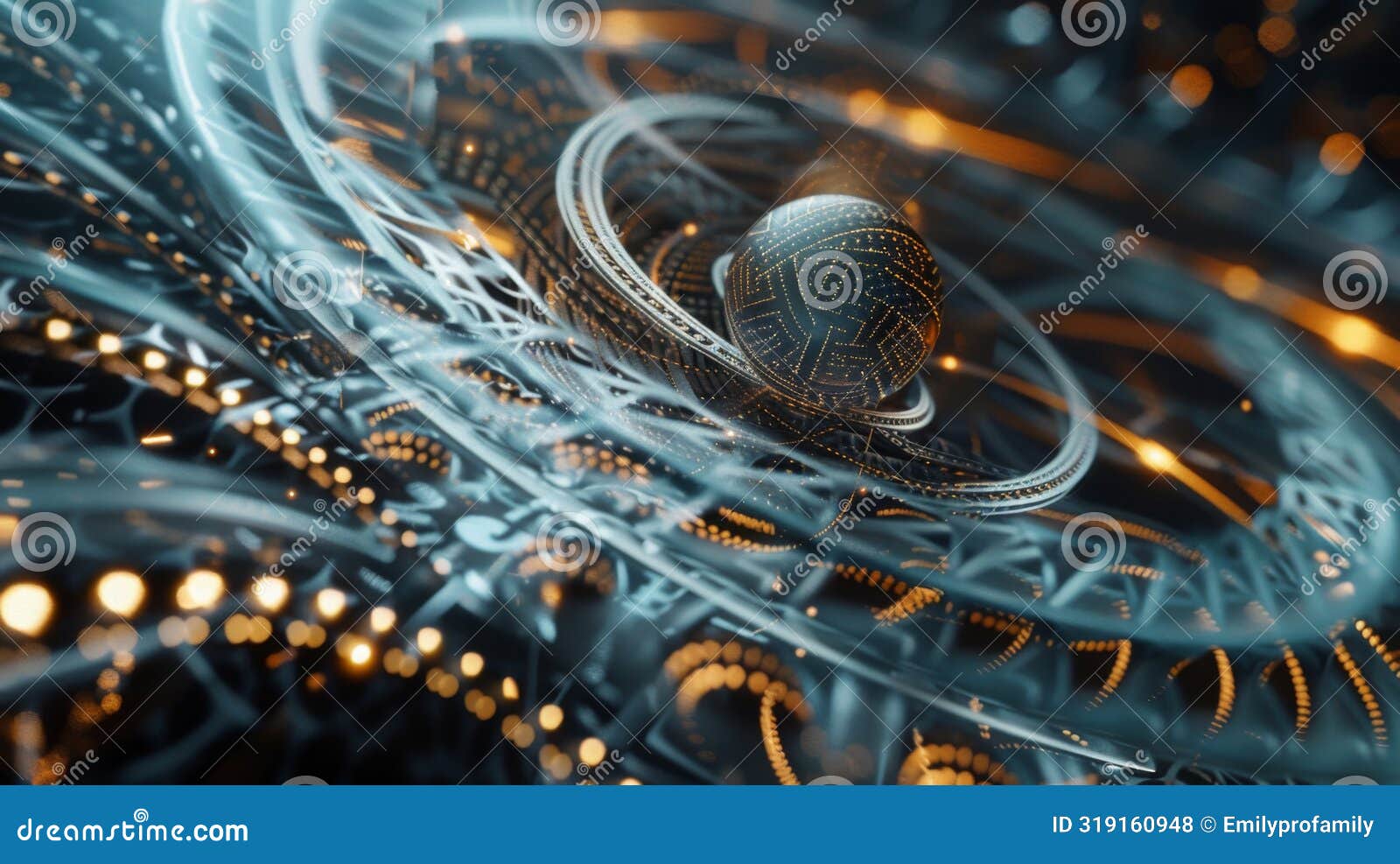 Futuristic Mechanical Sphere with Glowing Lights in Abstract Setting at ... Futuristic Mechanical Sphere with Glowing Lights in Abstract Setting at ...