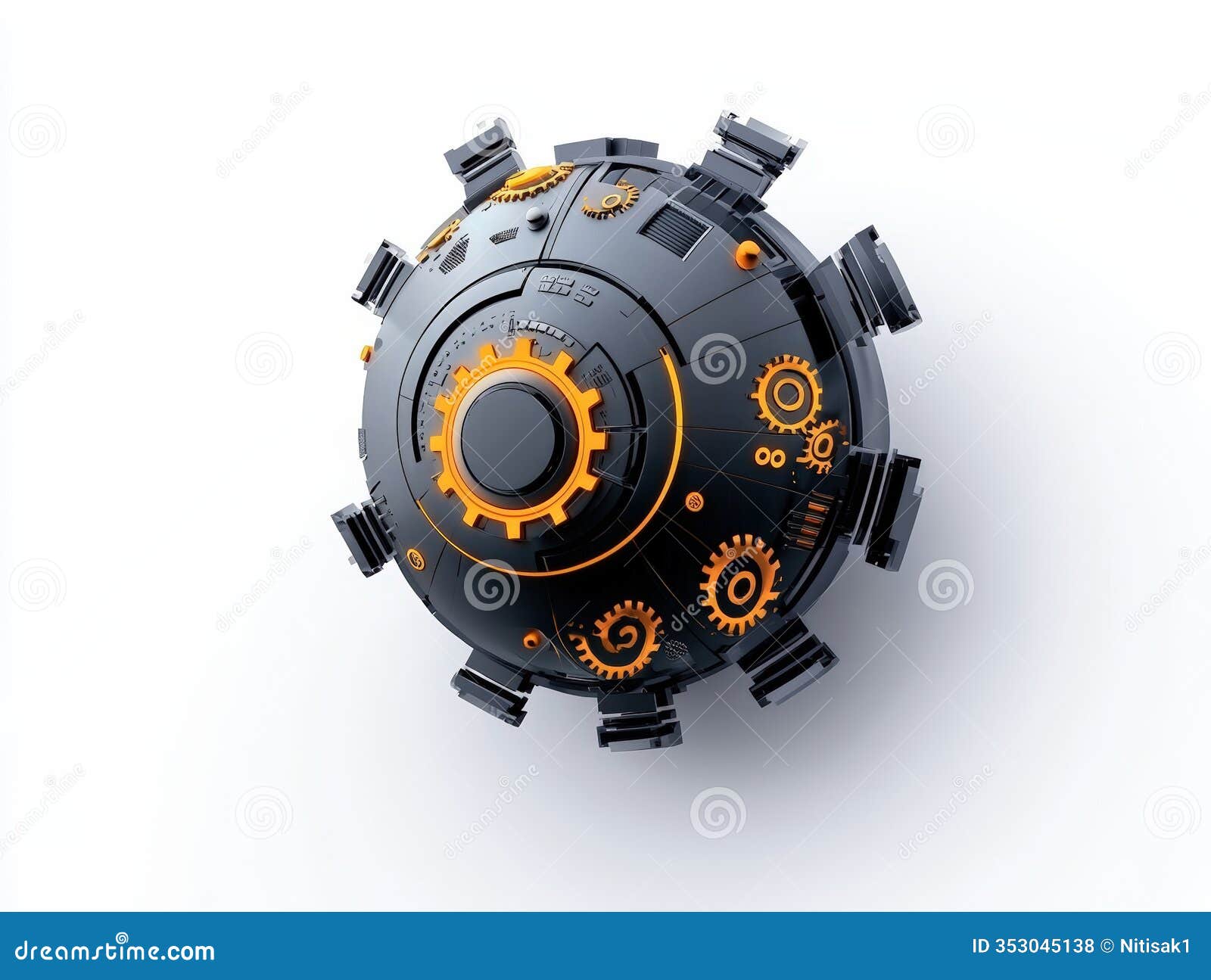 Futuristic Mechanical Sphere on White Background Stock Illustration ...