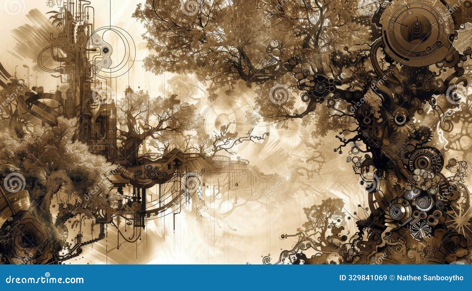 Futuristic Mechanical Tree Art Composition Stock Illustration ...
