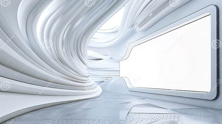 A Futuristic Media Wall with a Blank Screen LCD, Integrated into a ...