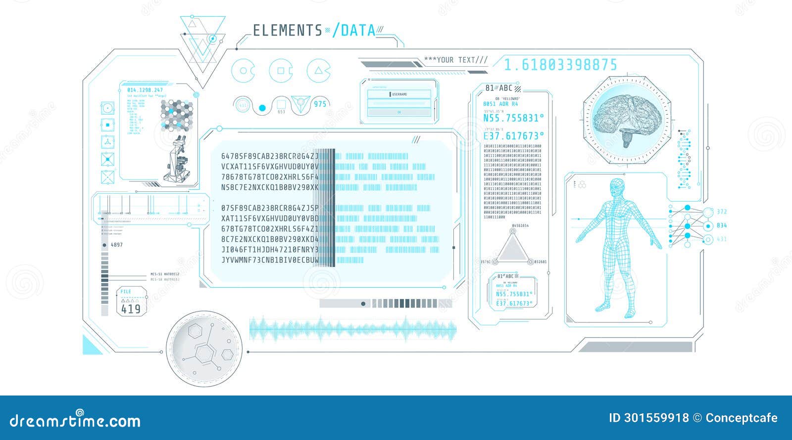 Futuristic Medical Research Program Interface with Data Decoding. Stock ...