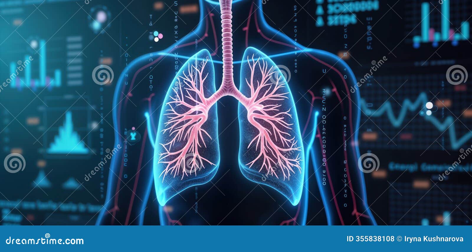 Futuristic Medical Tech Visualization of Lungs. Detailed Anatomy ...