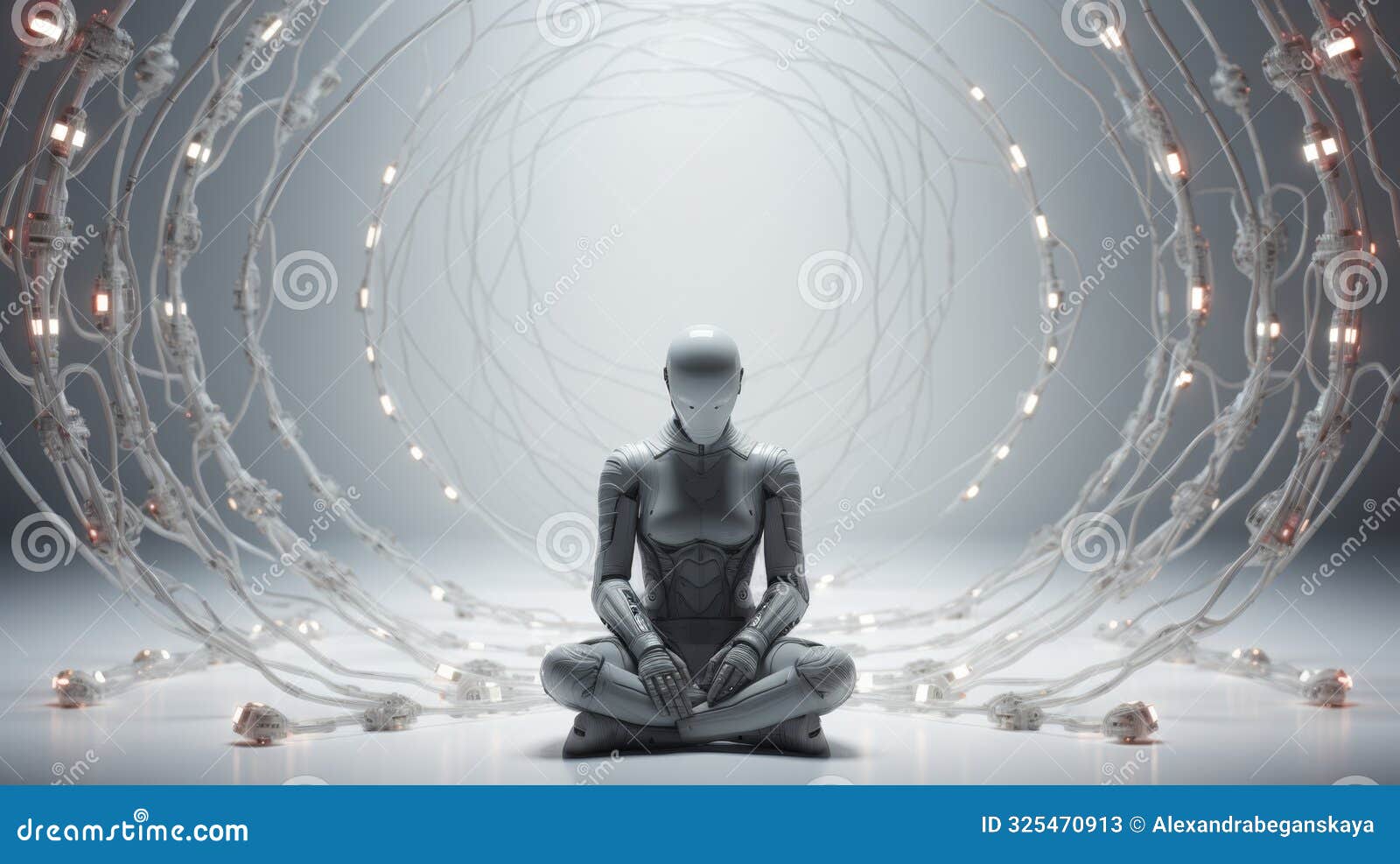 Futuristic Meditation with Humanoid Robot in a High-Tech Environment ...