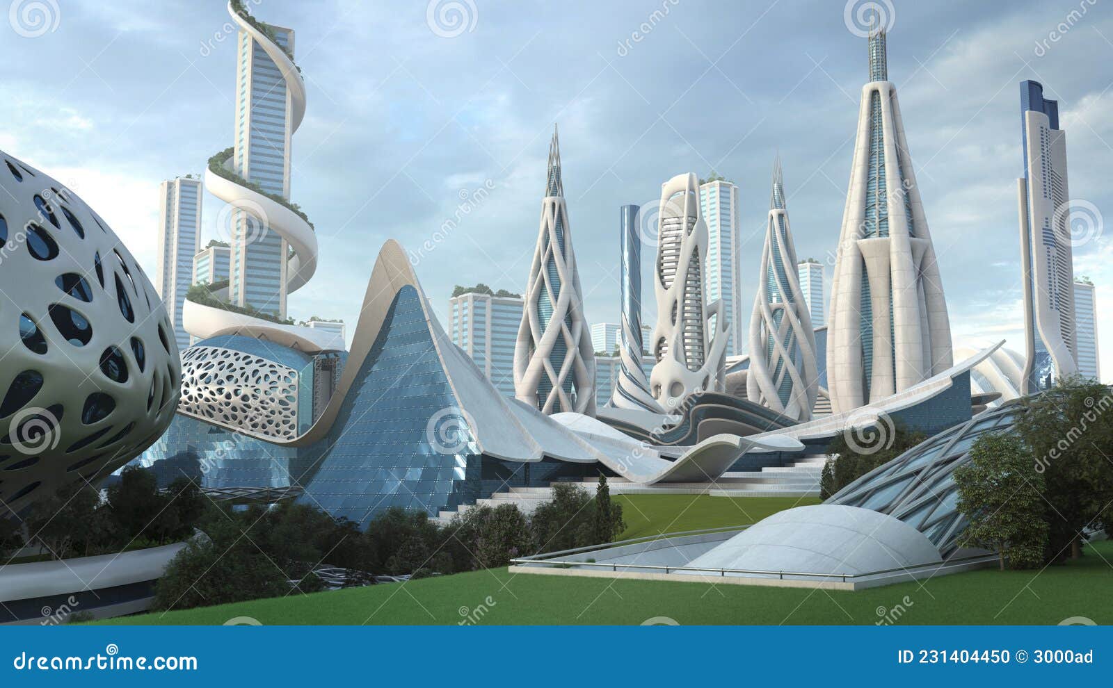 Futuristic Mega City Architecture Stock Illustration - Illustration of ...