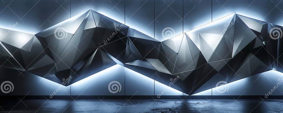 A Futuristic Metal Wall with a Series of Overlapping Triangular Panels ...