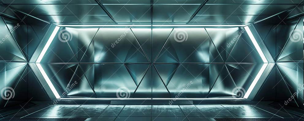 A Futuristic Metal Wall with a Series of Overlapping Triangular Panels ...