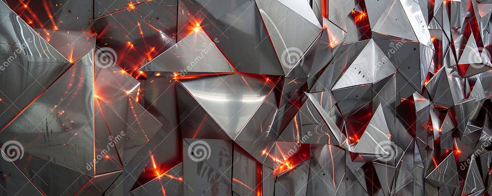 A Futuristic Metal Wall with a Series of Overlapping Triangular Panels ...
