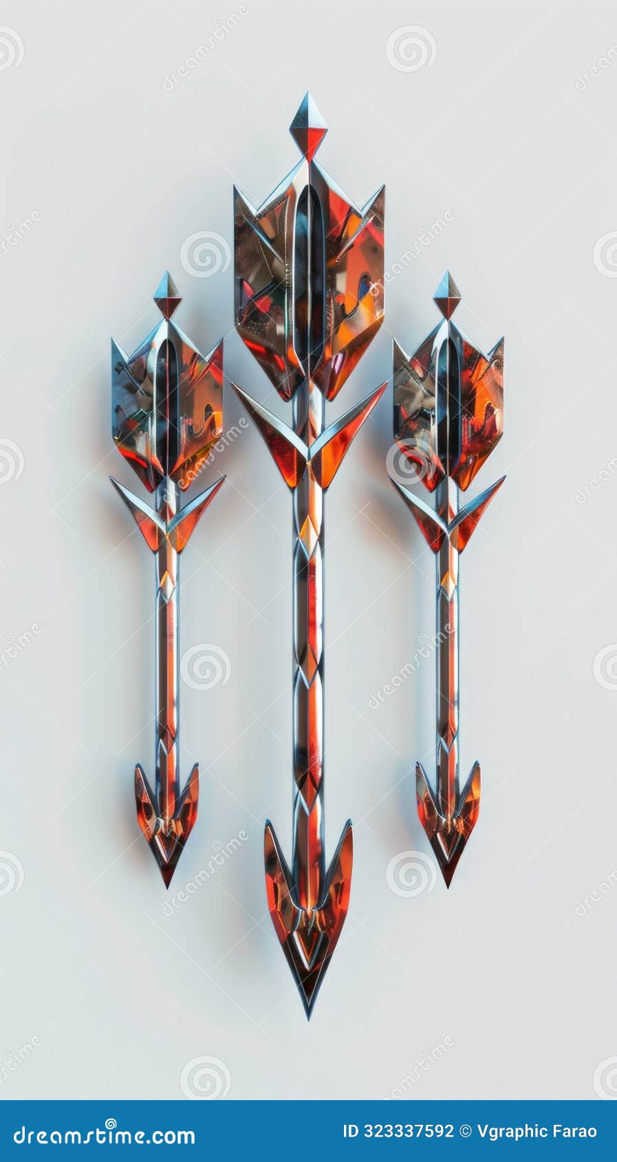 Futuristic Metallic Arrows with Red Accents on White Background ...