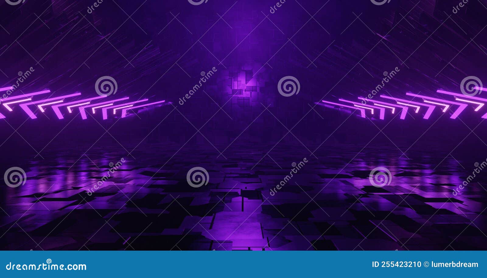 Abstract Purple Background. Futuristic Metallic Sci Fi Empty Studio. 3D ...