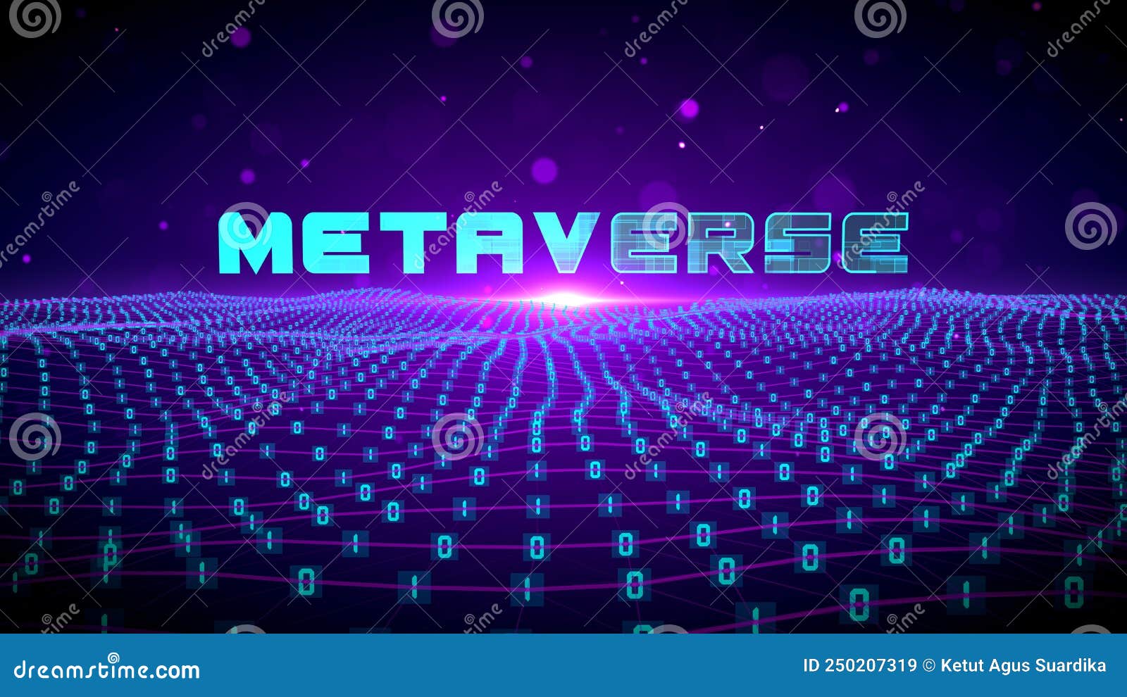 Metaverse Text on Abstract Purple Blue Digital Technology Wavy Binary ...