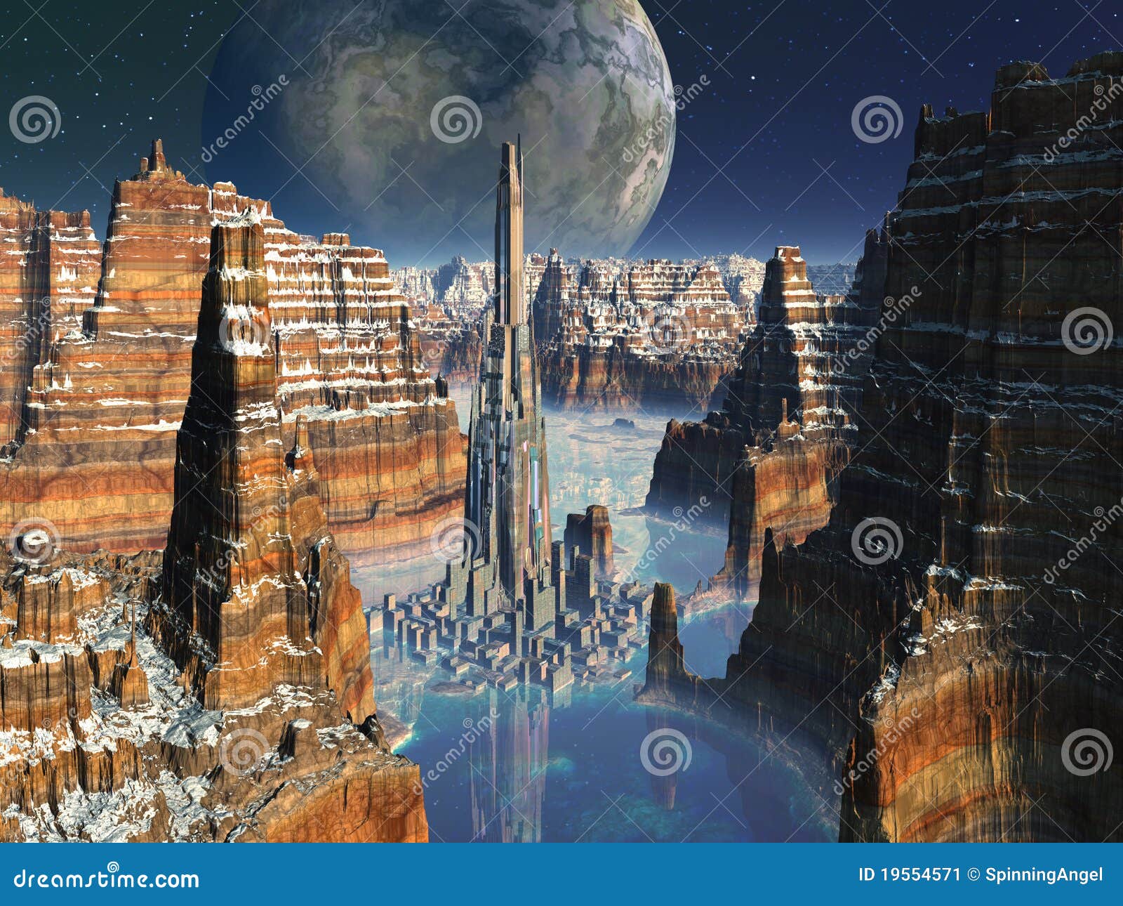 Futuristic Metropolis in Alien Canyon Valley Stock Illustration ...