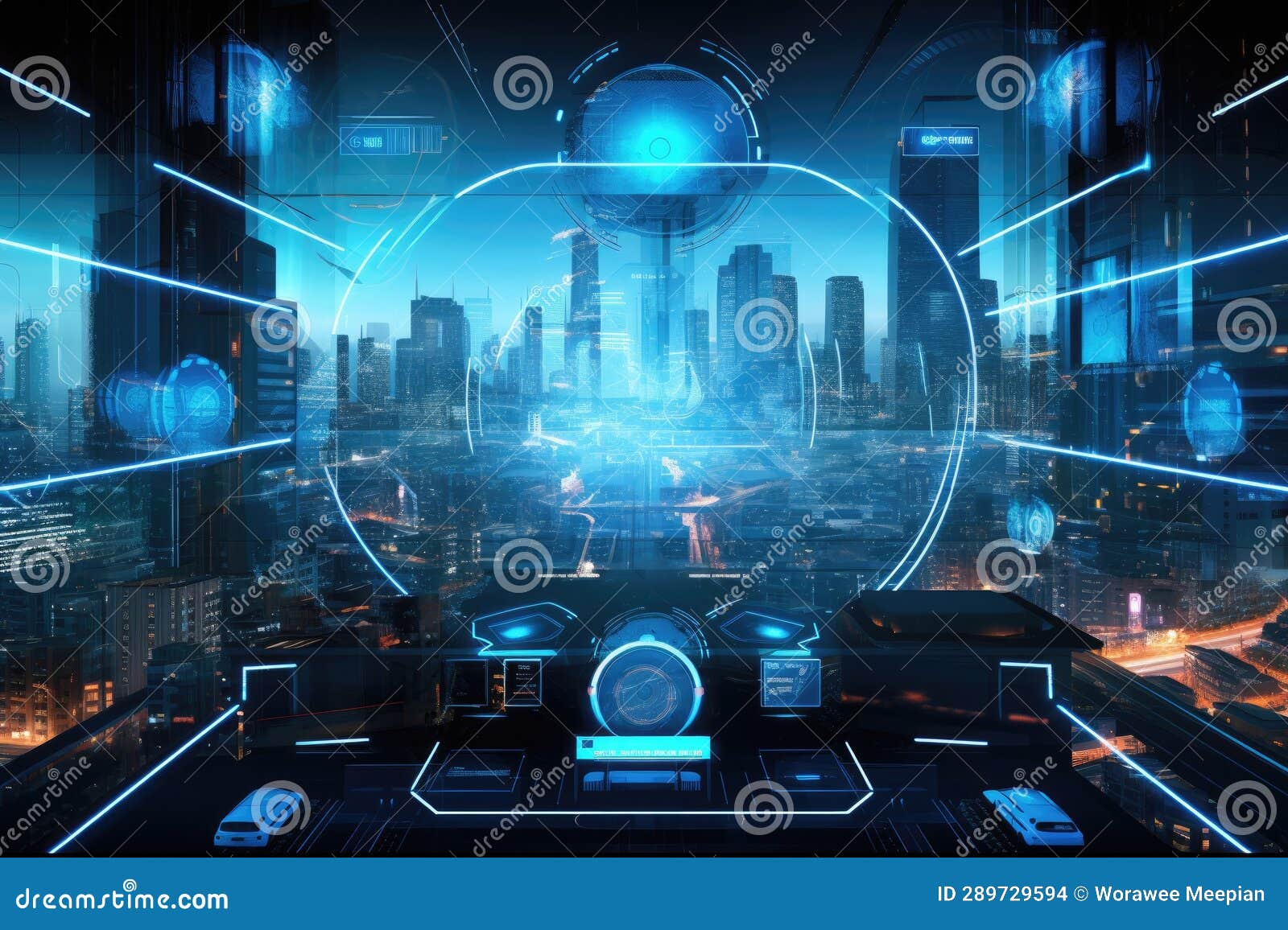 Futuristic Metropolis City with HUD Interface Design. Generative AI ...