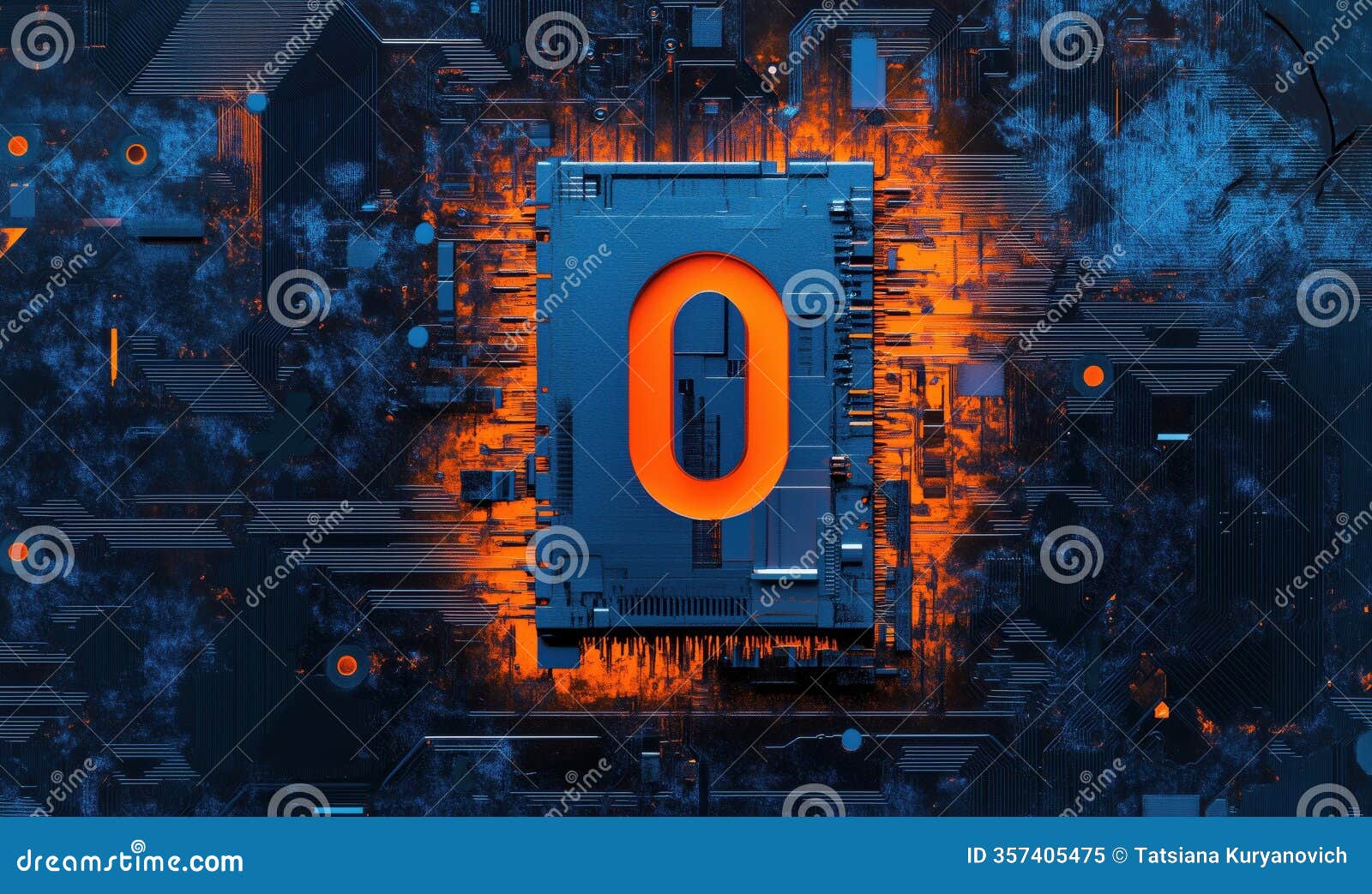 Futuristic Microchip Design Featuring Glowing Orange 0 Symbol ...