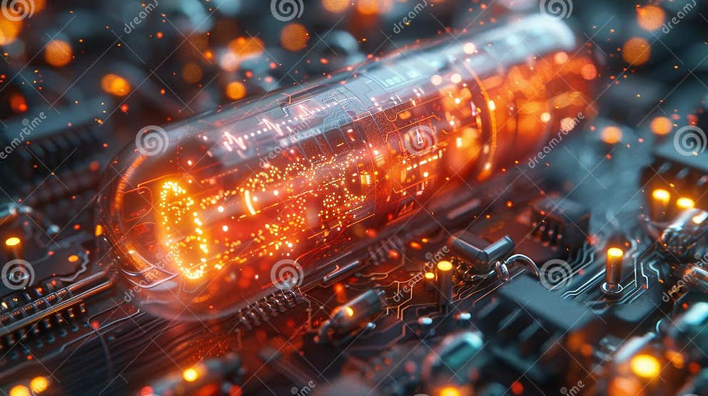 Futuristic Microchip with Glowing Orange Element - Generative Ai Stock ...