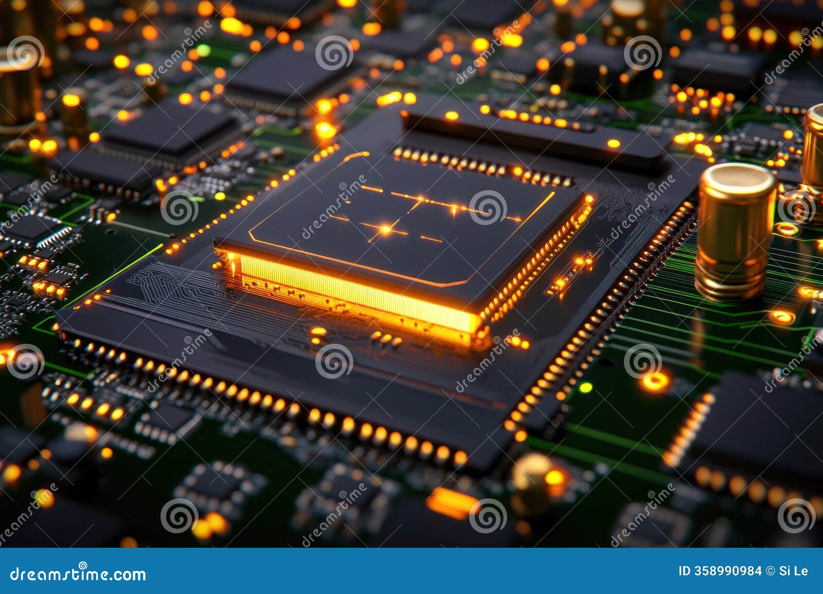 Futuristic Microchip Manufacturing: Close-up of High-Tech CPU/GPU ...