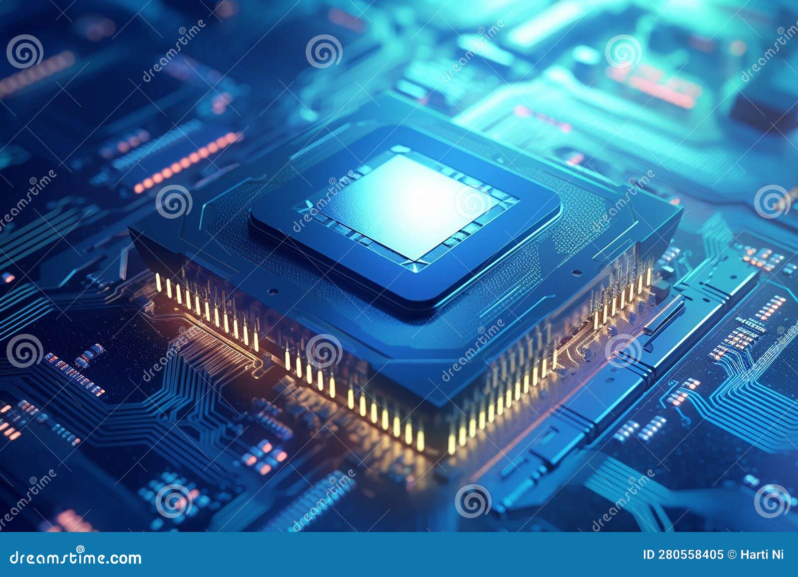Futuristic Microchip Processor Central Processing Unit with Blue Light ...