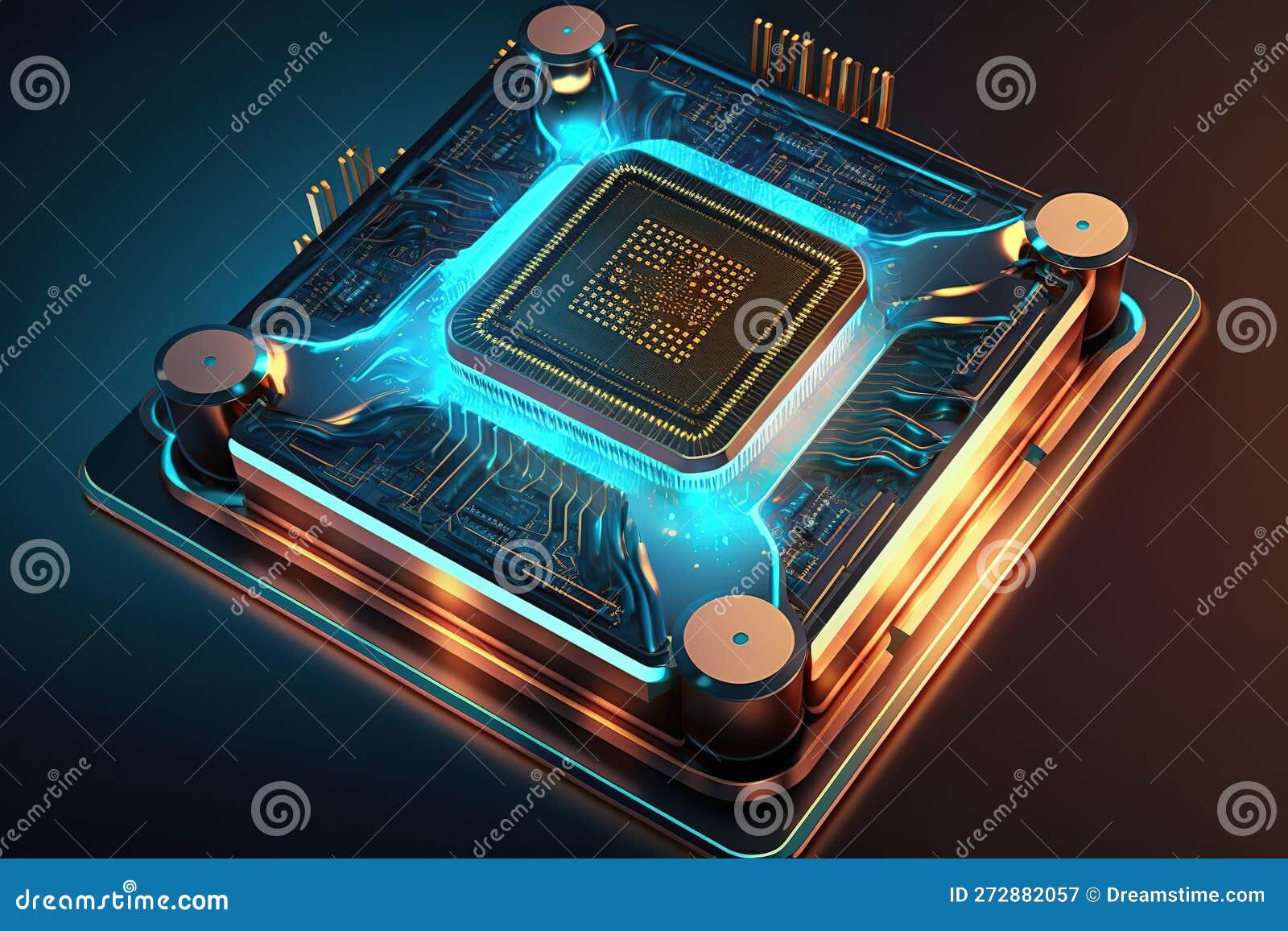 Futuristic Microchip Processor, Generative AI Stock Illustration - Illustration of track ...