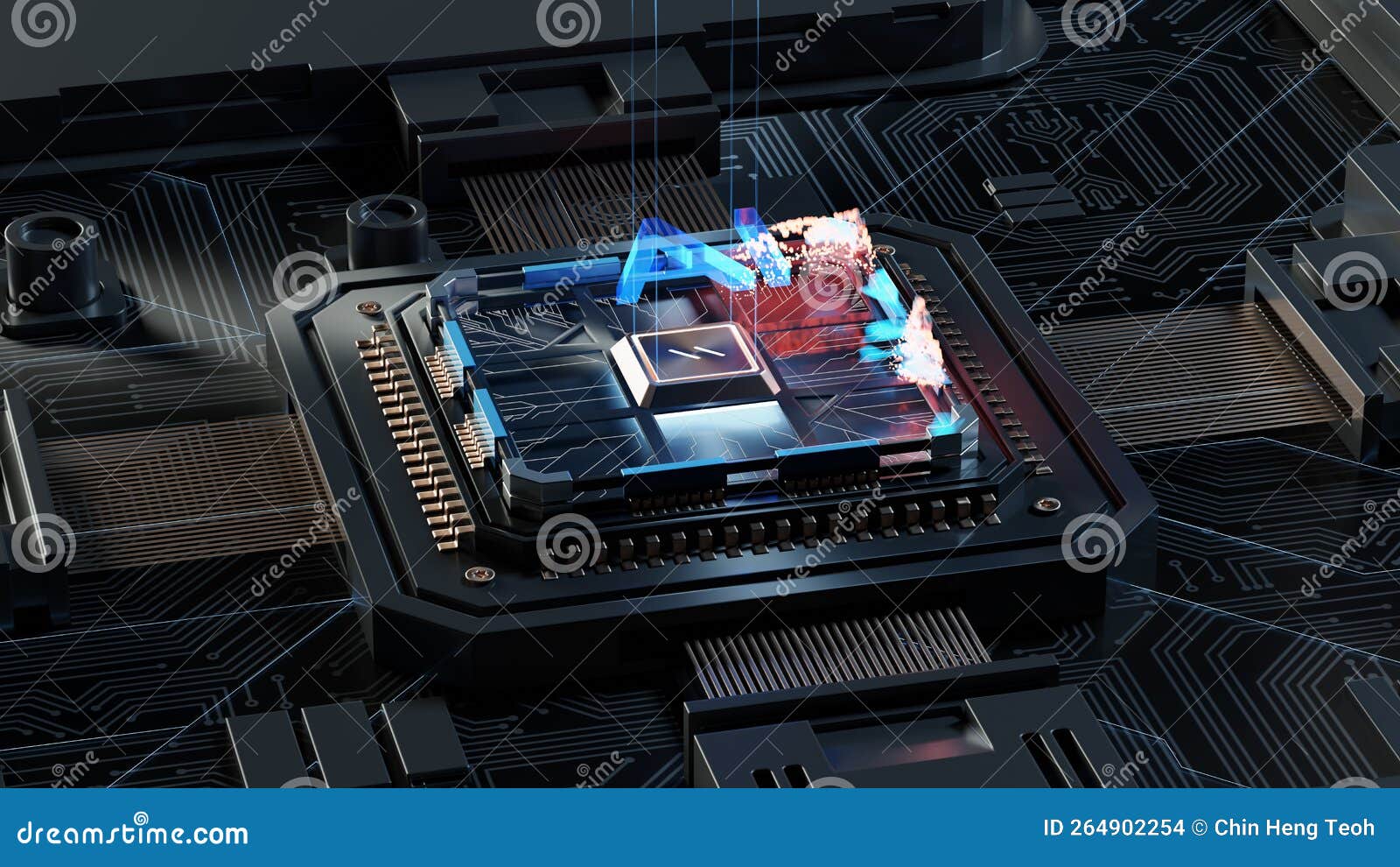 Futuristic Microchip Processor With Lights On The Black Background Quantum Computer Large Data