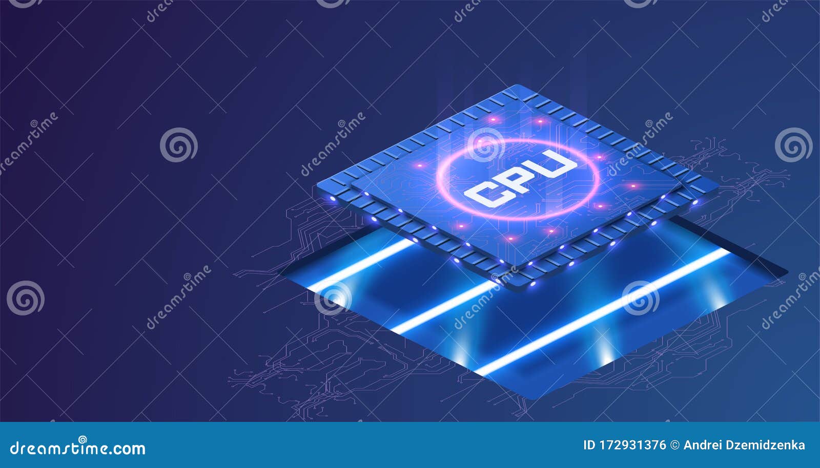 Futuristic Microchip Processor with Lights on the Blue Background ... Futuristic Microchip Processor with Lights on the Blue Background ...
