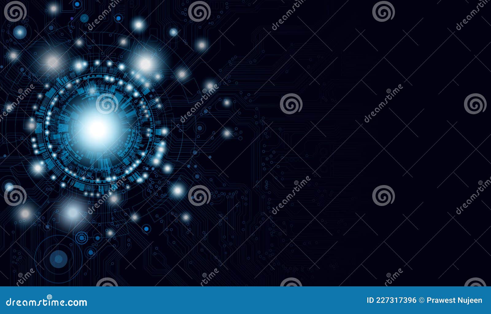 Futuristic Microchip Processor with Lights on the Blue Background. Quantum Computer, Large Data ...