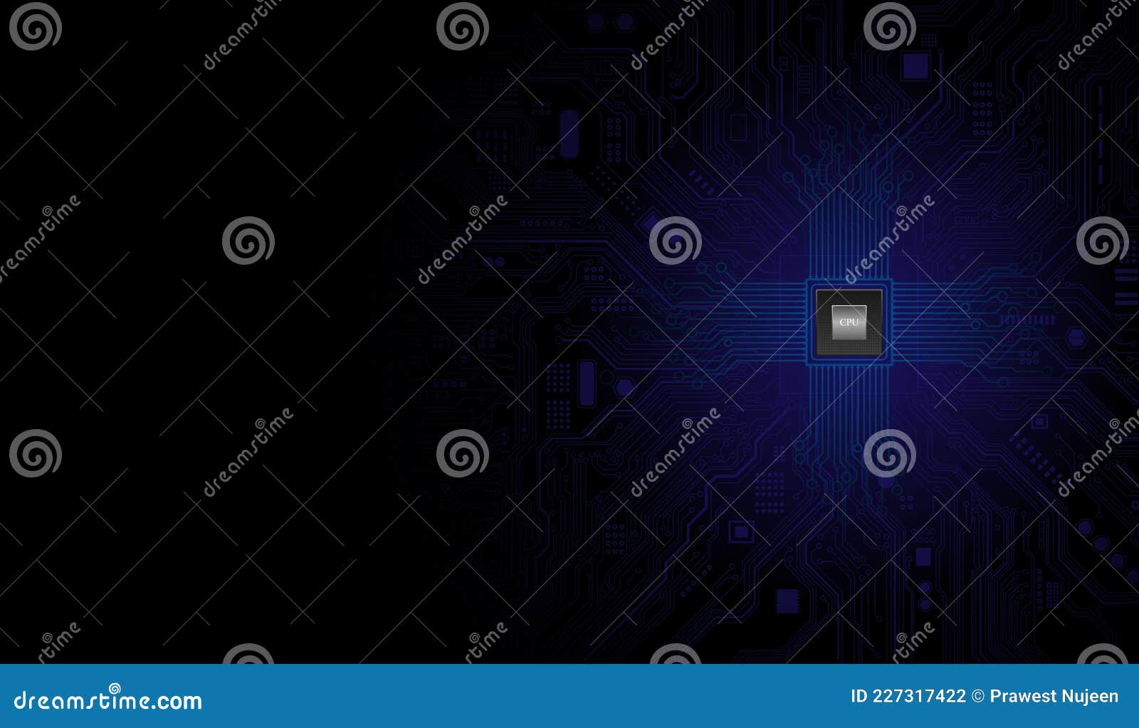 Futuristic Microchip Processor with Lights on the Blue Background. Quantum Computer, Large Data ...