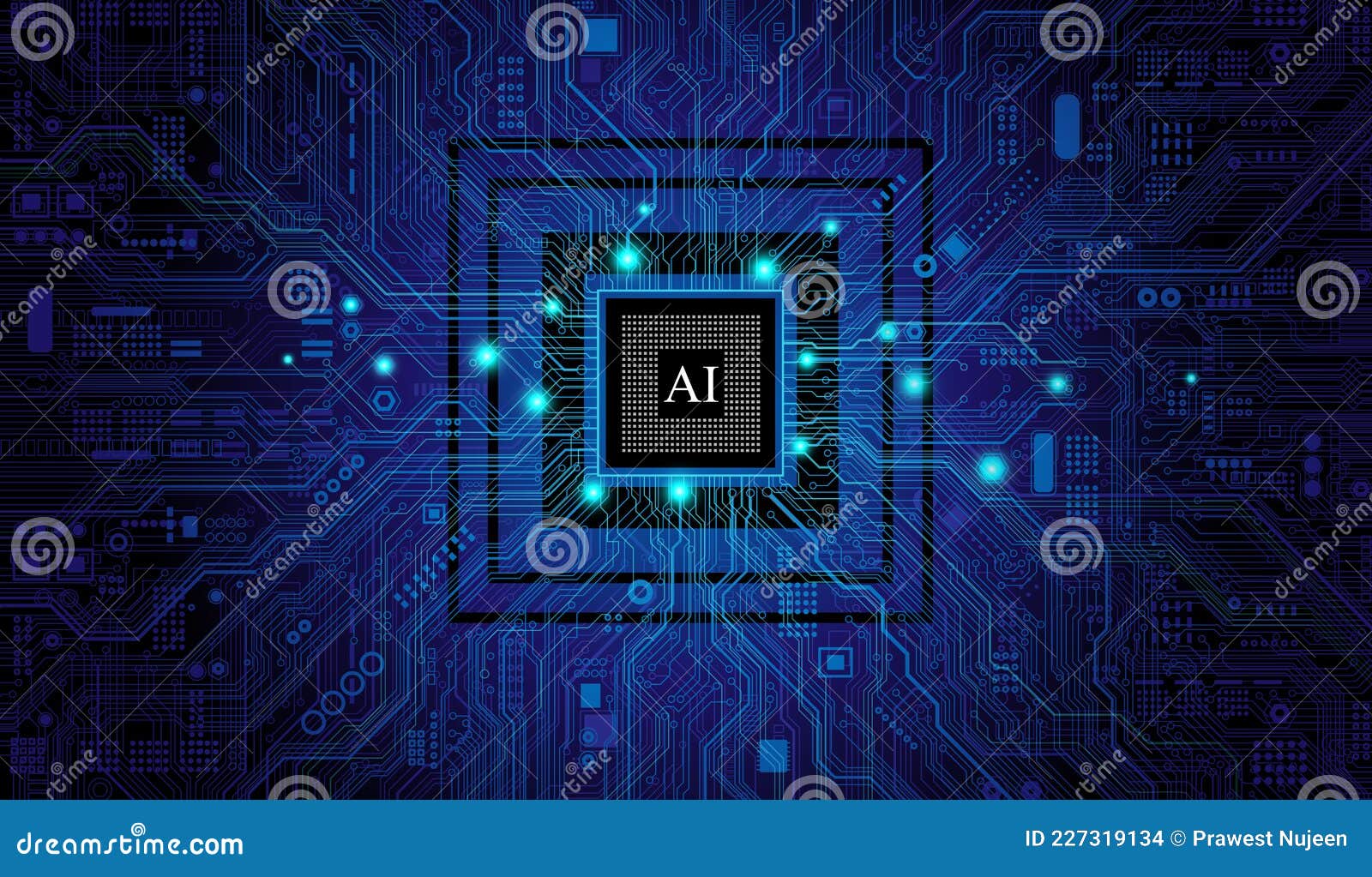 Futuristic Microchip Processor with Lights on the Blue Background ...