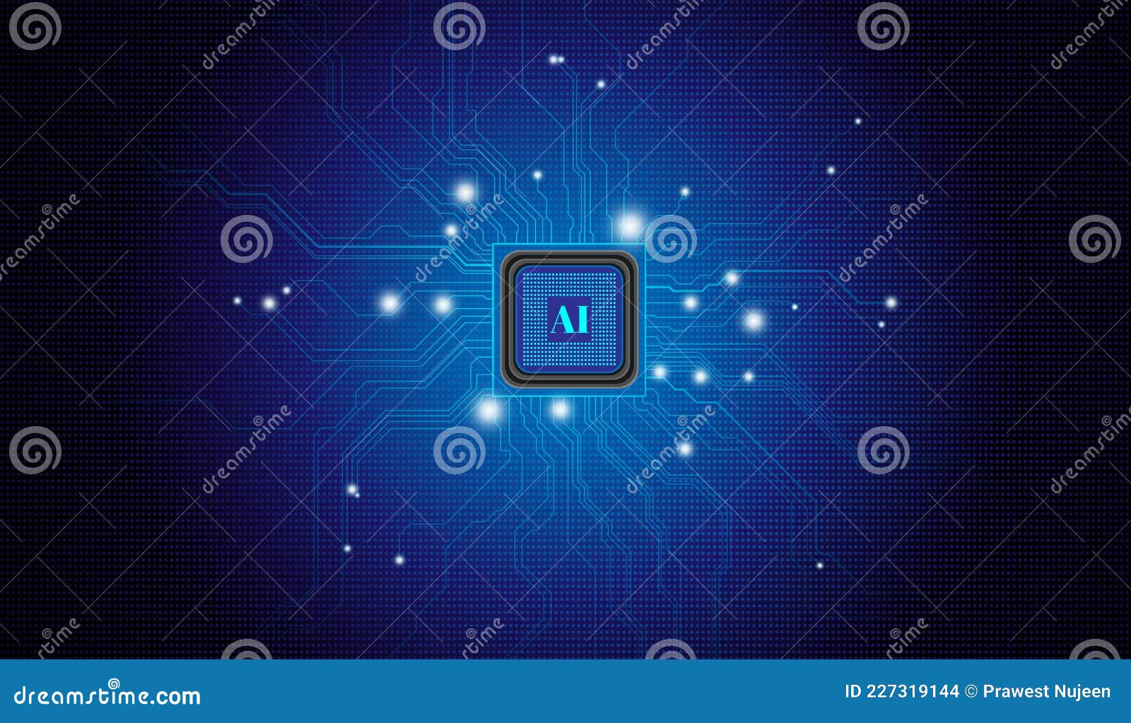 Futuristic Microchip Processor with Lights on the Blue Background ...